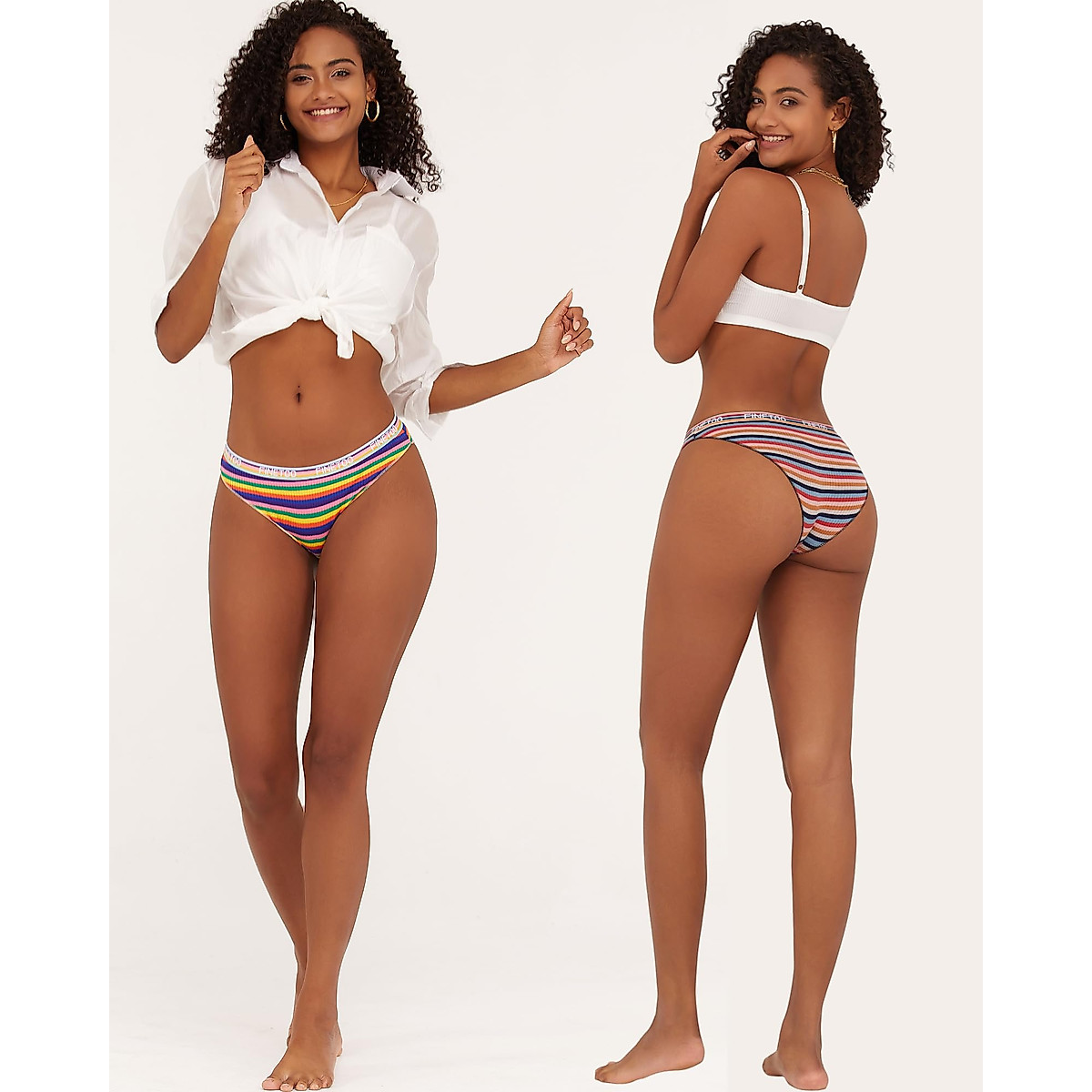 FINETOO Cotton Underwear for Women Bikini Panties High Cut Colorful Stripes Sexy Ladies Hipster Cheeky Panty 9 Pack S-XL