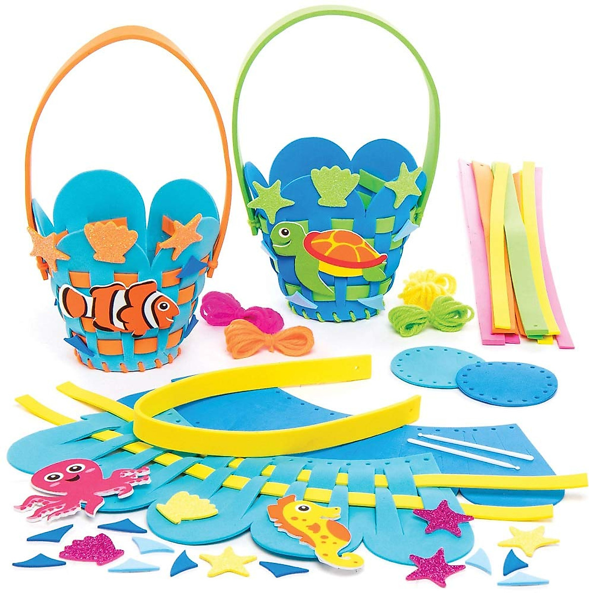 Baker Ross AT921 Sealife Weaving Basket Kits - Pack of 4, Introductory Sewing for Beginners and for Kids Arts and Crafts Projects