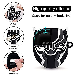 Alquar for Galaxy Buds Live(2020)/Galaxy Buds 2/Galaxy Buds Pro Case (2021), Shockproof Silicone Protective Cover Cool Cartoon Design for Samsung Earbuds Charging Case for Girls Boys(Black Panther)