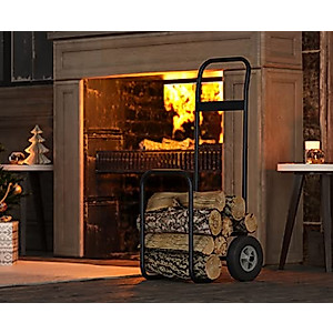 Fire Beauty Firewood Log Cart Carrier, Outdoor and Indoor Wood Rack Storage Mover, Rolling Dolly Hauler
