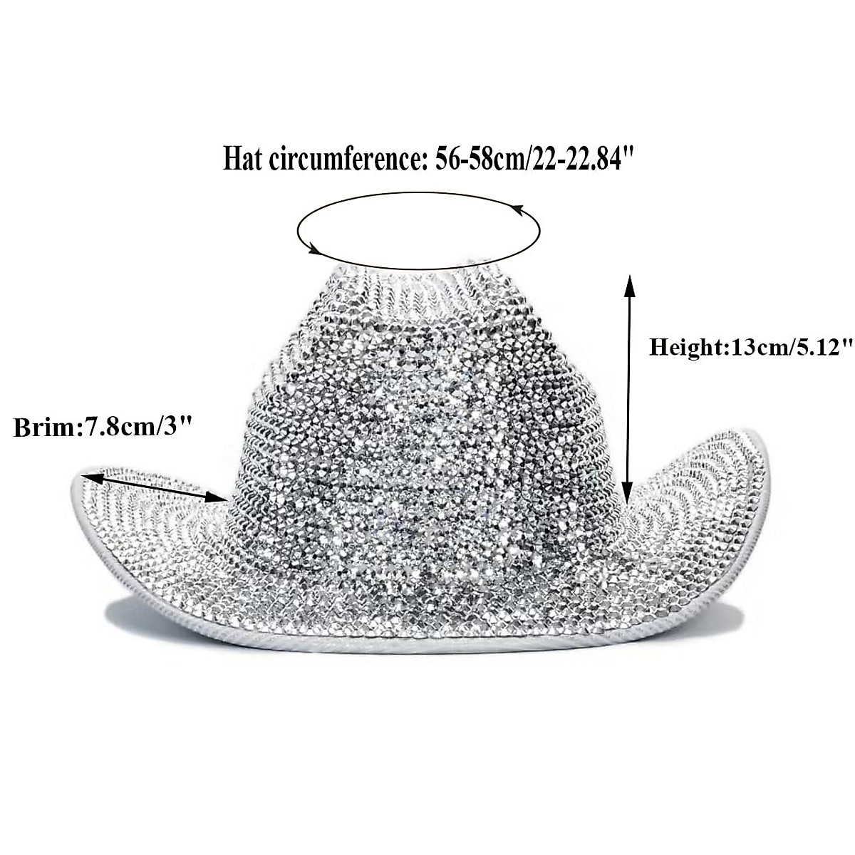 Silver Rhinestone Western Cowboy Hat for Womens - Glitter Cowgirl Hat for Disco Parties and Costumes