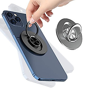 Aporia - Compatible for MagSafe Phone Ring Holder for iPhone 14 13 12 Mini Pro Max Plus Finger Ring Grip Stand | Removable Detachable Metal Gripper (Silver)