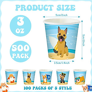 500 Pack 3 oz Paper Cups Disposable Bathroom Cups Small Mouthwash Cups Kids Animal Beverage Drinking Cups for Home, Office, Travel, Party (Beach Dog)