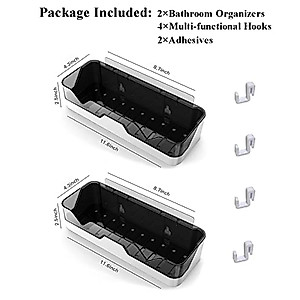 WeshyiGo 2-Pack Shower Caddy, Separable Shower Organizer with Hooks, No Drilling Double Layer Shower Shelf, Used for Bathroom and Kitchen (Grey)
