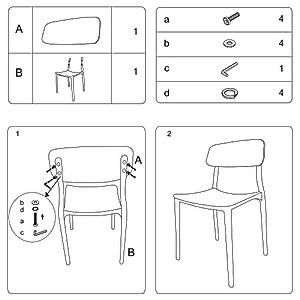 CangLong Slat Back PP Plastic Dining Chairs, Set of 2, White
