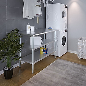 48" Long X 24" Deep Stainless Steel Work Table with 2 Shelves | Metal Food Prep Station | Commercial & Residential NSF Utility Table