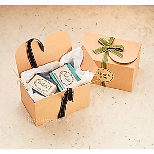 Hayley Cherie - Brown Kraft Gift Treat Boxes with Ribbons & Thank You Stickers (20 Pack) - 6.5 x 4 x 4 inches - Thick 400gsm Cardboard - For Goodies, Candy, Parties, Christmas, Birthdays, Weddings