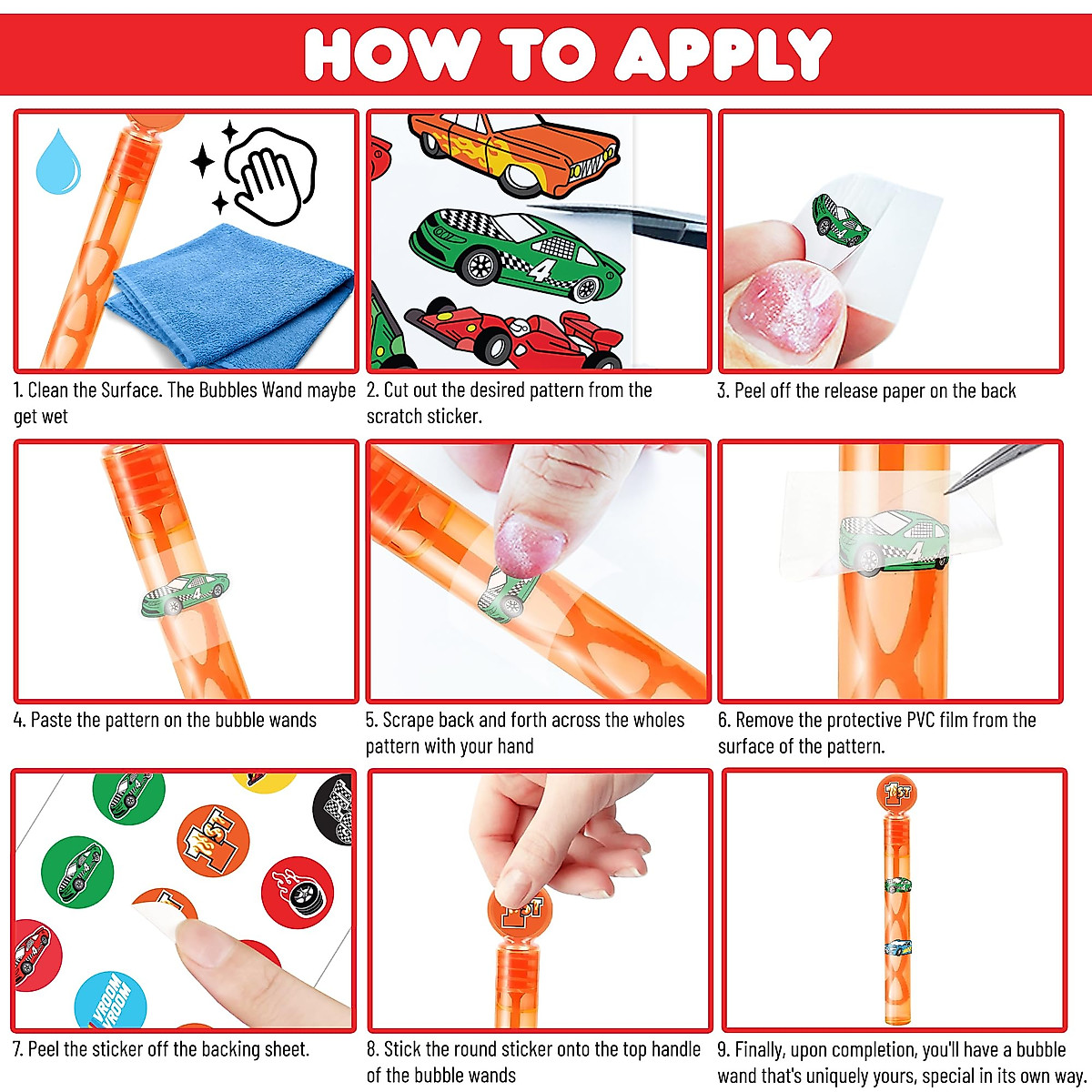 24PCS Race Car DIY Bubble Wands Party Favors 96PCS Stickers for Girls Goodie Bag Fillers Pinata Stuffers, Mini Bubble Bulk Car Birthday Party Supplies Toys Gifts Class Prizes Toddlers Boys