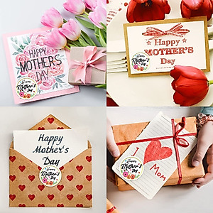 Happy Mother's Day Label Stickers Roll，1.5 inch 500 Pcs Love Heart Mothers Day Stickers, Gift Tag Stickers for Envelope Seals Party Gift Favors Box Cards Decorations
