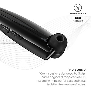 phaiser BHS-950 Bluetooth Headphones with Charging Case, Retractable Neckband Earbuds with Microphone, Wirefree Sweatproof Inear Earphones, Wireless Portable Cordless Stereo Headset, Blackout