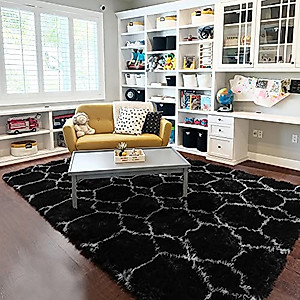 BSTLUV Soft Fuzzy Rugs for Living Room,Bedroom,6x9 Rug,Big Shag Furry Carpet,Black and White Rug,Fluffy Plush Area Rug,Large Cool Modern Rugs for Apartment,Classroom,Home Office,Men,Boys Room Decor