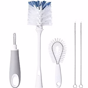 Jumperlay Bottle Cleaning Brush Set with 1 Pack Nipple Brush and 2 Pack Straw Cleaner Brushes and A Hidden Mini Brush, Gray
