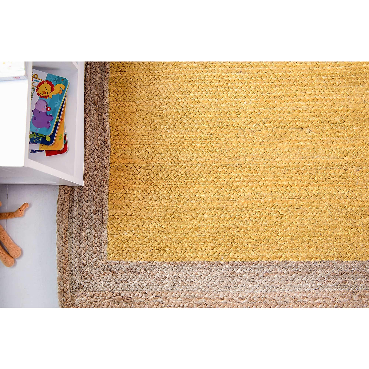 Unique Loom Braided Jute Collection Classic Quality Made Natural Hand Woven with Solid Color Detail, Area Rug, Rectangular 4' 0" x 6' 0"