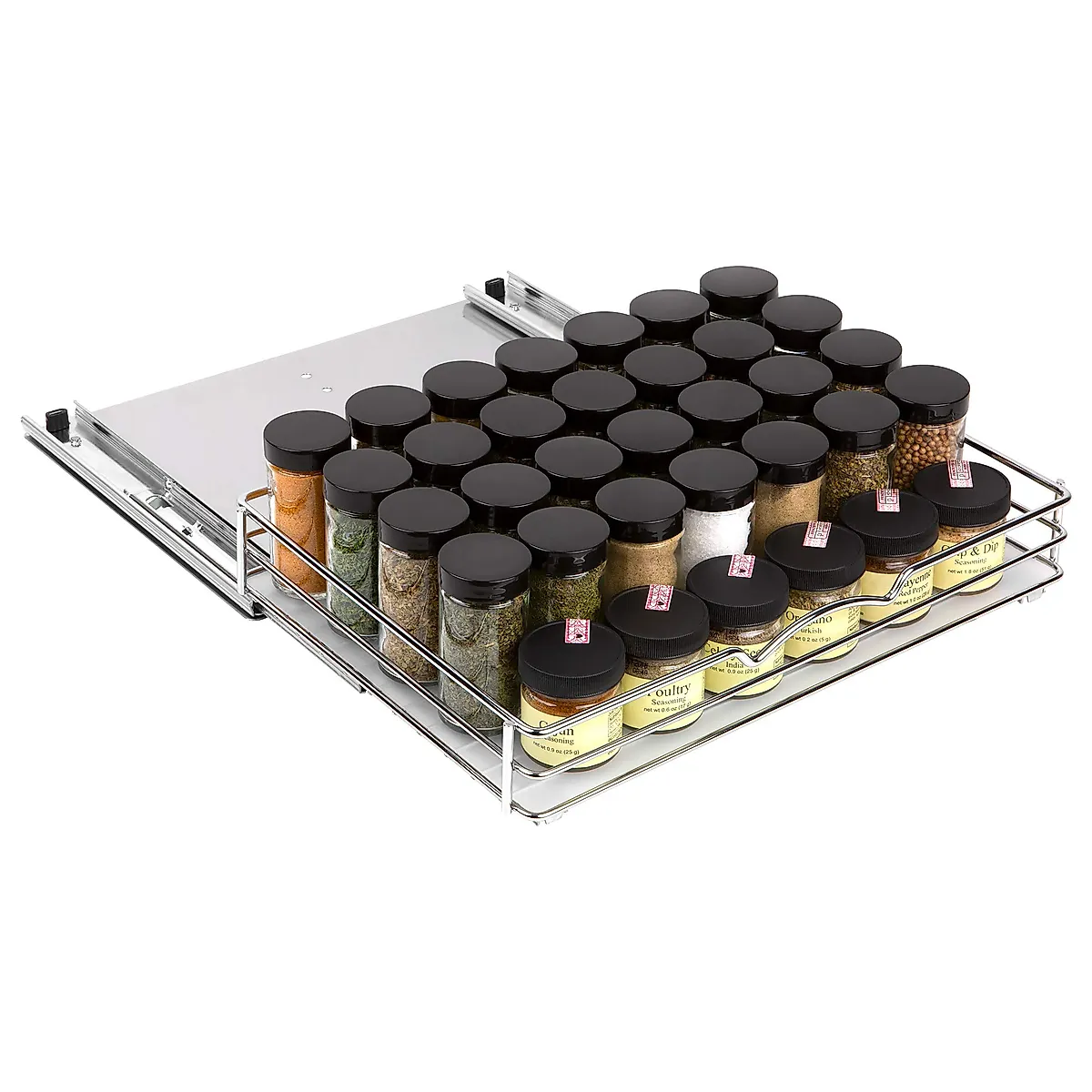 Pull Out Cabinet Organizer for Spices, Cans - Heavy Duty with Lifetime Limited Warranty- Pull Out Spice Rack- Cabinet Pull Out Shelf for Cans,Dishes, Etc, 14-3/8"Wx 10-1/2"D x 2-3/4” H, Chrome