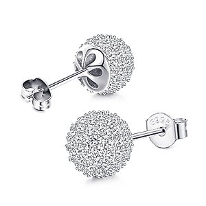MILACOLATO 18K Gold Plated 925 Sterling Silver Stud Earrings for Women Clear Cubic Zirconia Disco Earrings Sparkle Crystal Ball Stud Earrings for Sensitive Ears Hyapollergenic, 8mm