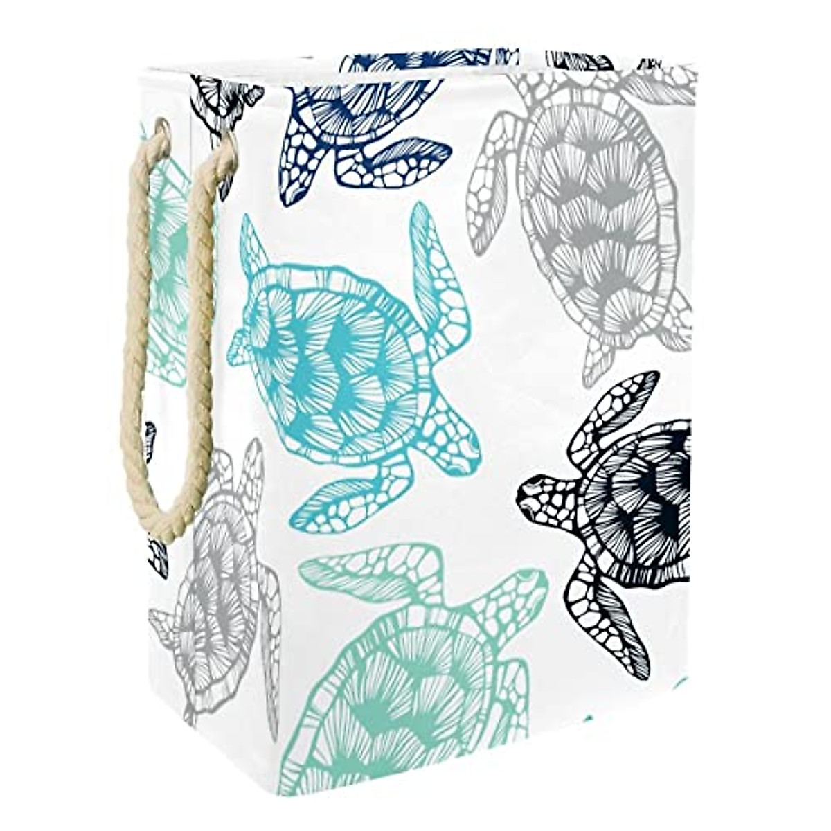 Inhomer Blue Green Black Grey Sea Turtles Pattern Large Laundry Hamper Waterproof Collapsible Clothes Hamper Basket for Clothing Toy Organizer, Home Decor for Bedroom Bathroom
