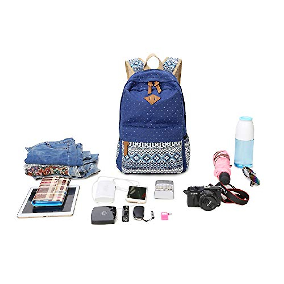 Sugaroom Backpack for Girls, School Backpack Canvas Dot Backpack Bookbags Teen Girls Backpacks Set