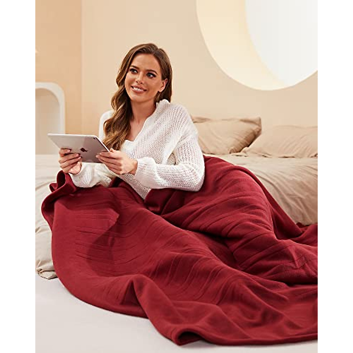 Heated Blanket 62 x 84 Inches Double Sided Soft Fleece Electric Blanket Twin Size Machine Washable Fast Heating with 4 Heating Levels & 10 Hours Auto Off, Home Office Use, Red