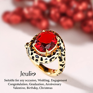 Jeulia Engagement Rings Leopard Print Oval Cut Ring for Women Sterling Silver Wild Beauty Diamond Band for Mother's Day Birthstone Anniversary Wedding Promise Jewelry with Gift Box (Red, 8)
