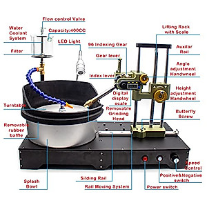 Gem Faceting Machine Gemstone Angle Polisher Craftsman Jewel Flat Grinder with Precision Adjustable Manipulator AC100-240V (New Digital Display)