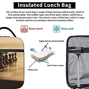 BQIUULO Lnternational Chess Lunch Bag for Men Women Tote Insulated Cooler Bags Reusable Lunch Box for College Work Office Picnic
