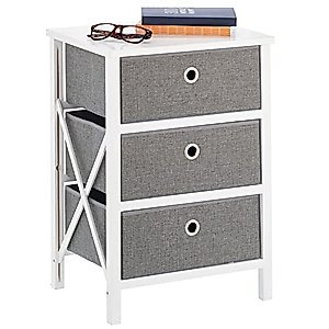 mDesign 3 Drawer Foldable Dresser Storage Unit - Wood Frame, Easy Pull Fabric Bins - Farmhouse Organizer Unit for Household Storage Bedroom, Hallway, Entryway, Closets - Gray/White