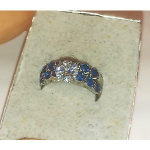 Nationalonlinediscounts Women's Stainless Steel Round Clear Cz & Blue Sapphire cz Band Wedding Engagement 2 Ring Set (7) (7)