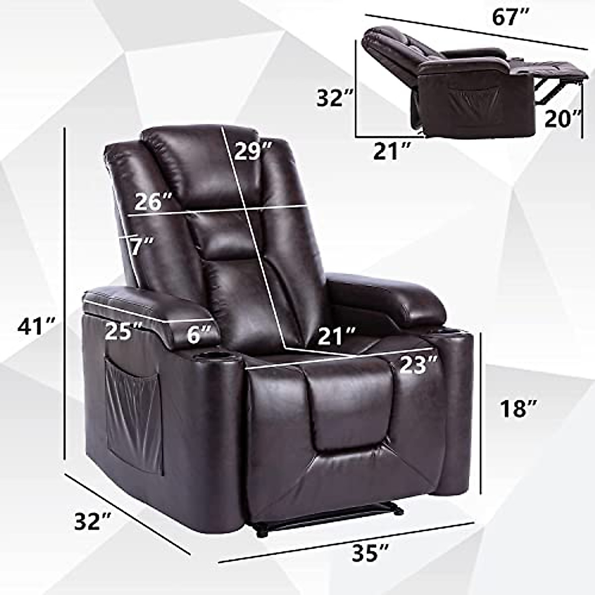 Phoenix Home Power Chair for Living Room Theater Recliner, Brown