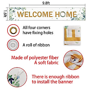 WHPCT Welcome Home Large Banner, Housewarming Party Sign, Flower Cluster Welcome Banner Yard Sign, Spring Summer Floral Welcome Home Banner for House Outside Decor 9.8X1.6Ft WB-ALPmk-ow
