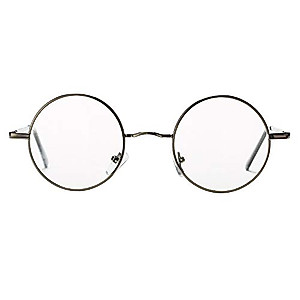 Pro Acme Non Prescription Clear Lens Glasses Retro Small Round Metal Frame (Gunmetal)