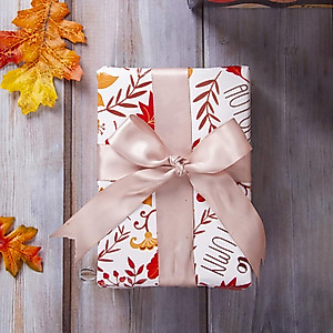WRAPAHOLIC Wrapping Paper Sheet - Maple Leaf and Pumpkin Autumn Design for Fall Celebrating, Birthday, Holiday, Wedding, Baby Shower - 1 Roll Contains 6 Sheets - 17.5 inch X 30 inch Per Sheet