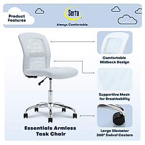 Serta Essentials Computer Chair, Blue Sky Faux Leather and Mesh