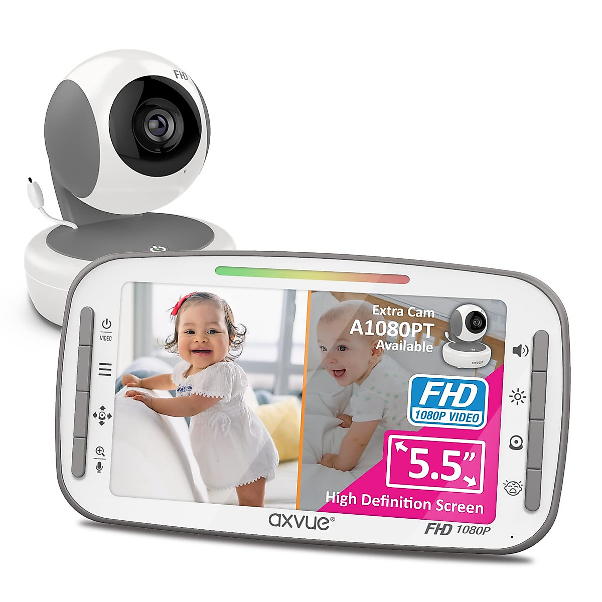 Video Baby Monitor,1080P Full HD Ultra Clear Image Quality,5.5" IPS Screen Monito,Pan Tilt Camera,Range up to 1000ft,18h Battery Life,2-Way Talk,Split Screen,Night Vision,Temperature Monitor,No WiFi.