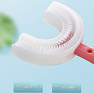 [2PC] Kids U Shaped Tooth Brush Safe Brushing For Teeth and Gums with Silicone Soft Tongue Scraper Cleaner [Ages 2-6] PINK
