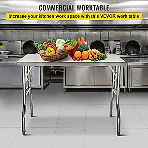 VEVOR 48 x 30 Inch Commercial Prep, Heavy-Duty Folding 661 lbs Load, Work Table, Silver Stainless Steel Kitchen Island