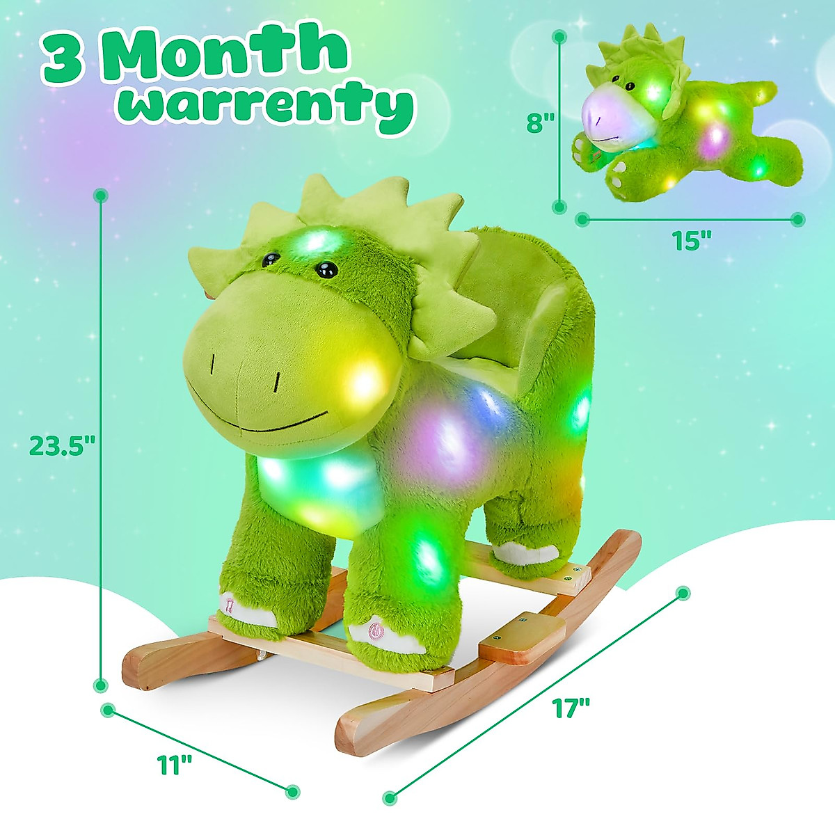 Glow Guards Magical Musical Rocking Horse Set - Glowing Rainbow Plush Toy Chair for Toddlers & Kids, Wooden Ride-On Toy Rocking Horse for Ages 2-6yyearsears(Horse)