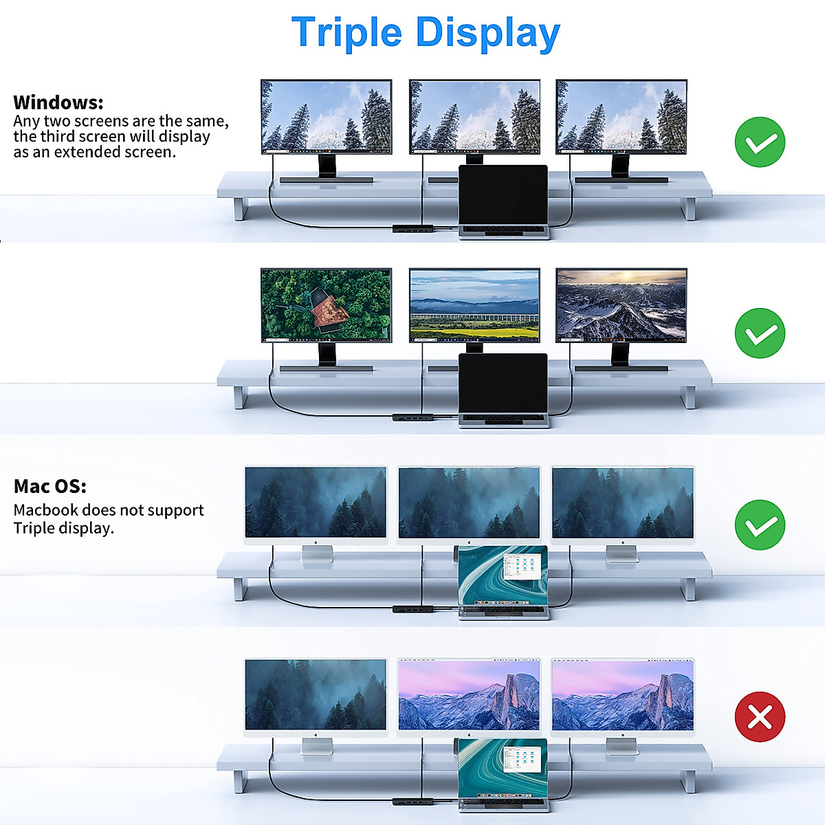 USB C Laptop Docking Station, 14 in 1 Type C Hub Multiport Adapter Dongle with 3 Monitors Compatible for Macbook/Dell/HP/Lenovo Laptops (Dual HDMI, VGA, PD, RJ45, SD/TF, USB C/A Ports, Mic/Audio)Black