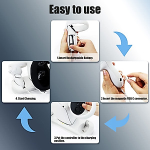 VR Charging Dock for Oculus Quest 2/Meta Quest 2, VR Headset Charging Stand Compatible with Quest 2,Wall Mount Charging Station with LED Light,2 Rechargeable Batteries, and USB-C Charger Cable