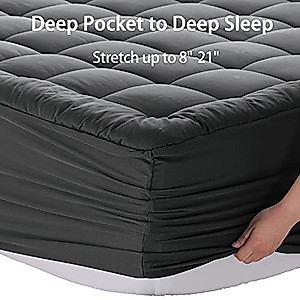 EASELAND RV Short Queen Mattress Pad Pillow Top Mattress Cover Quilted Fitted Mattress Protector Cotton Top 8-21" Deep Pocket Cooling Mattress Topper (60x75 Inches, Dark Grey)