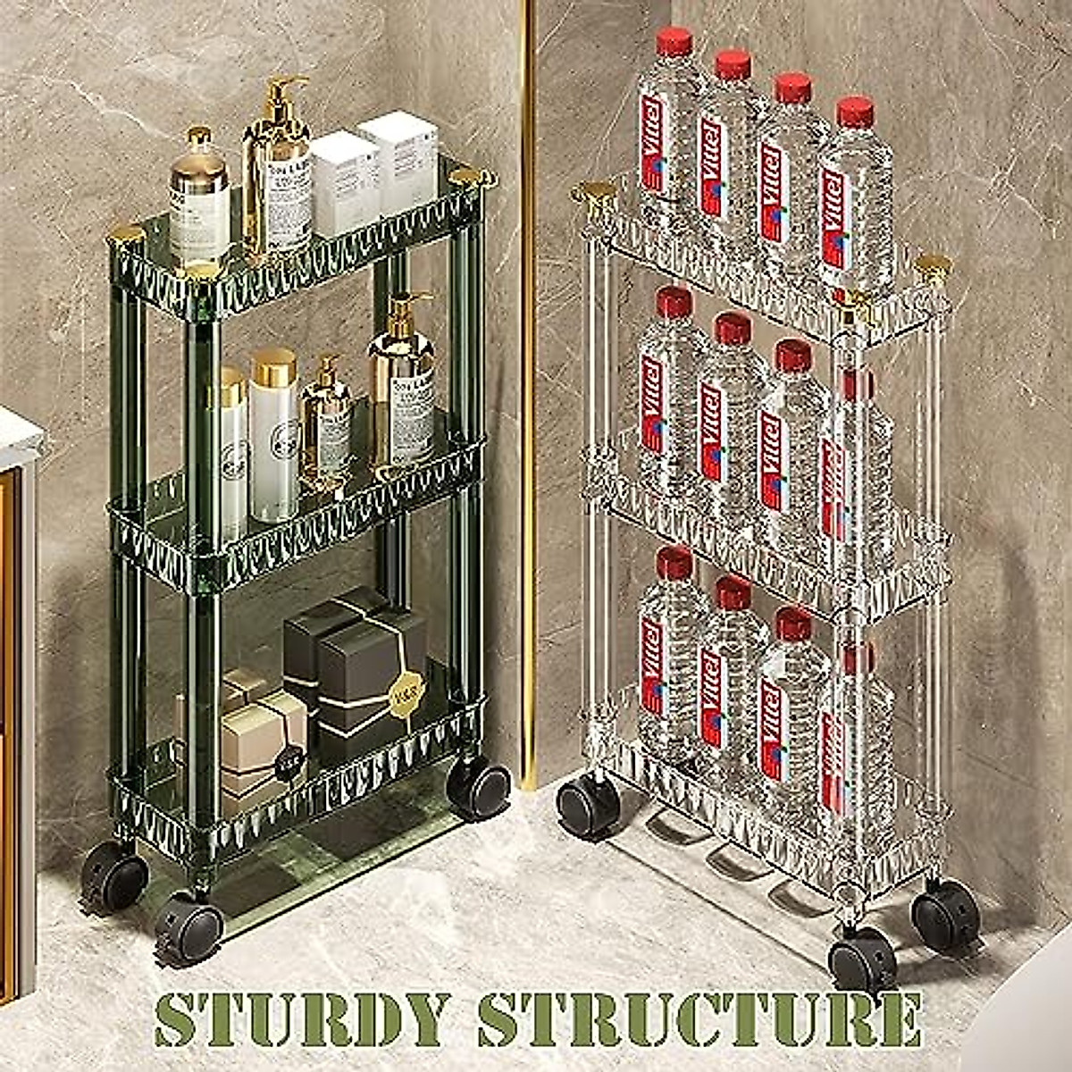 DARZYS Rolling Cart Storage cart Multifunction Moving Small Carts Slide Out Mobile Shelving Unit Cart with Wheels, 8" Dx6.2 Wx25.6 H Green