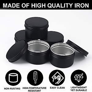 OBKJJ 64 Pack Round Cans with Screw Lid 4 Oz Aluminum Metal Tins DIY Food Candle Containers for Lotion Bars, Balms, Salve, Spices, Beard Balm, Crafts with 4 Markers 2 Sheets Label Stickers (Black)