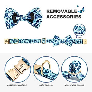 KINYABLUE Floral Pattern Cute Dog Collar for Large Dogs, Personalized Custom Dog Collars with Name, Soft Cotton Fall Dog Collar Girl with Detachable Bowtie & Flower, L (14-24")