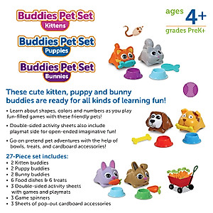 Learning Resources Buddies Pet Set 3 Games in 1 - 27 Pieces, Ages 4+ Preschool Learning Toys, Colors Number Shapes Recognition, Toddler Learning Games