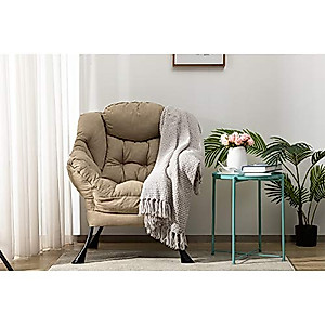 HollyHOME Modern Cotton Fiber Fabric Lazy Chair, Accent Contemporary Lounge Chair, Single Steel Frame Leisure Sofa Chair with Armrests and A Side Pocket, Thick Padded Back, Coffee&White