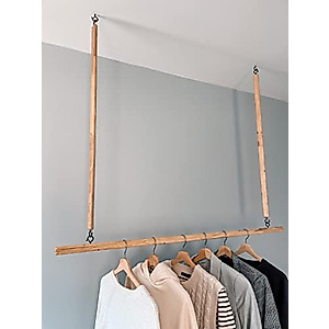 CIRONI Hanging Wood Clothes Rack | Ceiling Mounted Hanging Clothes Rack | Modern Clothes Rail | Floating Rack |Clothing Storage|Bar|Japandi Style