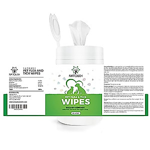 Natouch Flea and Tick Wipes for Dogs & Cats, Dog Flea and TIick Treatment Prevention Wipes, All Natural Grooming Wipes for Cleaning, Help with Ticks, Fleas, Eggs & Larvea, 160 Count