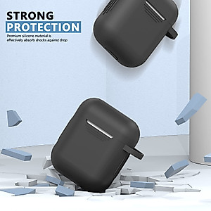 GOKIMAE for AirPods Case Cover,Soft Silicone Protective Cover with Keychain and AirPod Cleaner kit,Compatible with Apple AirPods 2nd & 1st Generation Charging Case (Black)