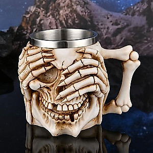 Stainless Steel Skull Mug Viking Drinking Cup Perfect Halloween Decoration and Gift for Men - Beer Stein, Tankard, Coffee Mug, and Tea Cup in One