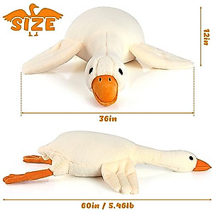 Qicpi 60" Goose Stuffed Animal Weighted Plush Toy White Swan Throw Soft Plush Sleeping Pillow Stuffed Animal Toys for Kids Gifts