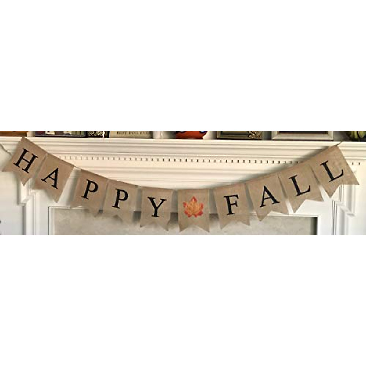 Happy Fall Burlap Banner - Assembled with Maple Leaf Design - Harvest Time & Halloween Party Decor - Thanksgiving Pre Strung Holiday Garland by Jolly Jon
